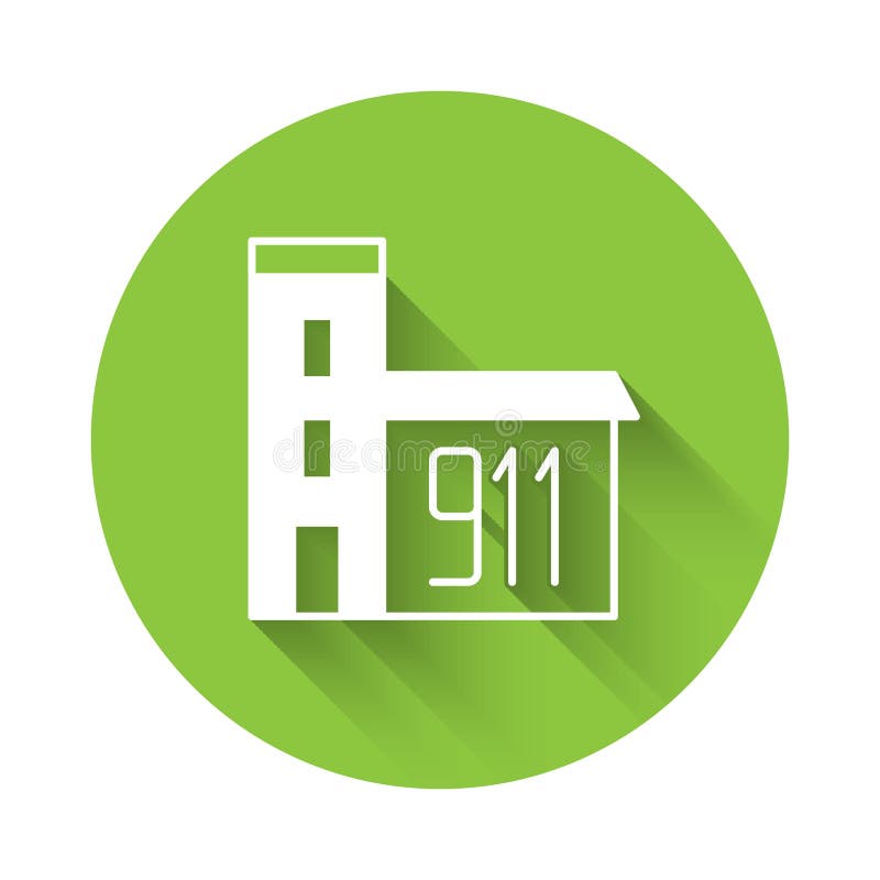 White Building of Fire Station Icon Isolated with Long Shadow ...