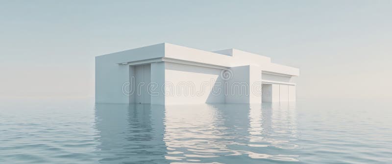 A White Building is Floating on the Water Stock Image - Image of ...