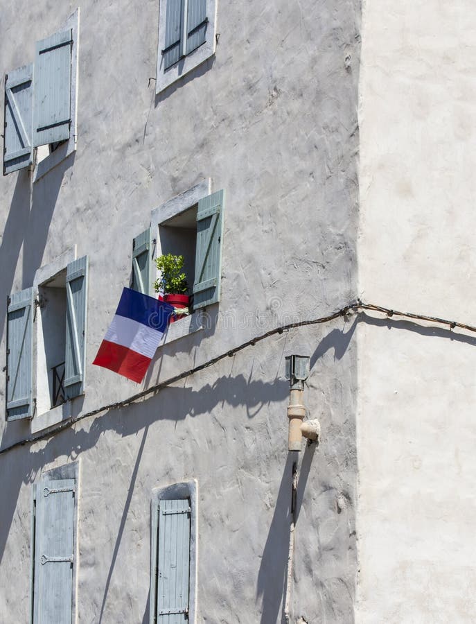 White Building with National Flag of France Stock Photo - Image of ...