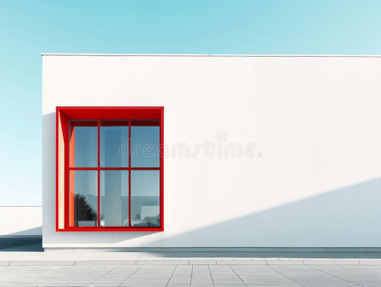A White Building with a Red Window Stock Image - Image of modern, grey ...