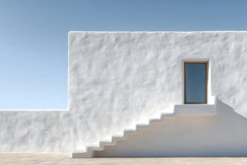 A White Building with Stairs and Window, Suitable for Use in ...