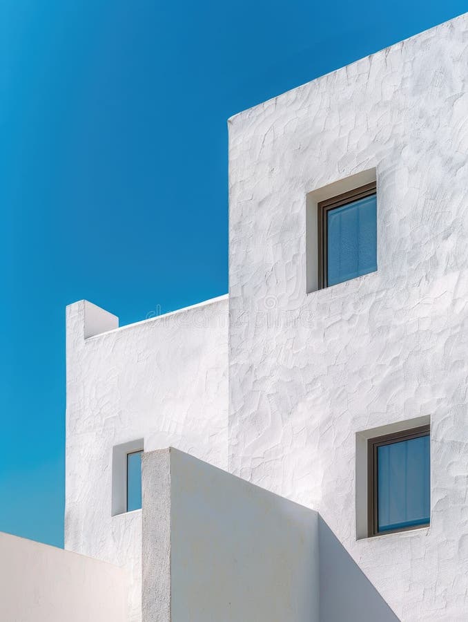 White Building with Two Windows and Red Fire Hydrant Stock Photo ...