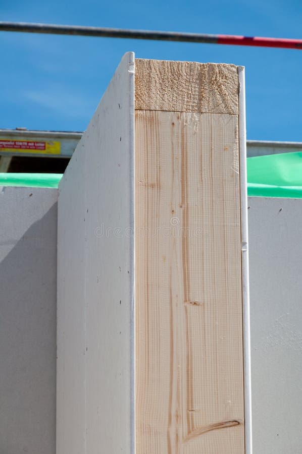 White Building Wall with a Wooden Plank. Civil Engineering Stock Image ...