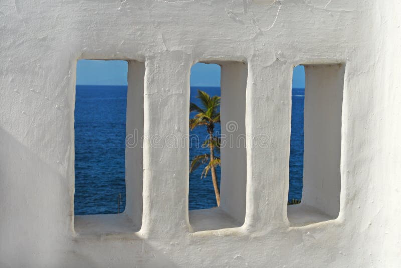 White Building Windows and Ocean View Stock Photo - Image of outdoor ...