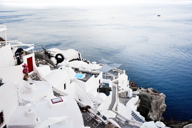Cliffside White Buildings with Sea View in Santorini Stock Image ...
