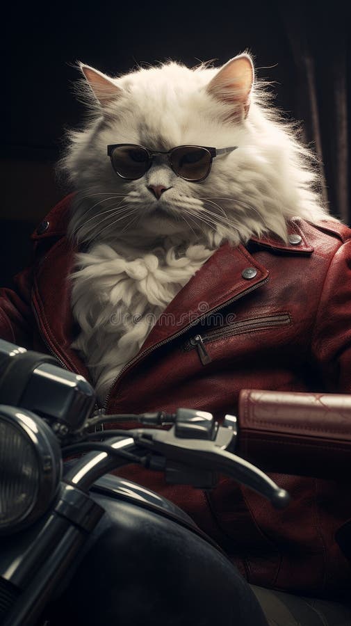 White Bulky Cat Sitting on a Motorcycle , Ai, Ai Generative ...