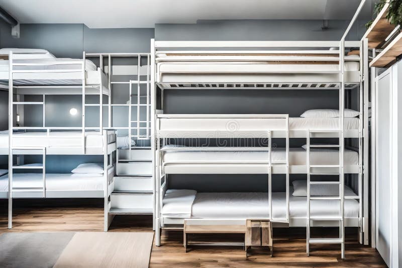 White Bunk Beds in a Clean Modern Hostel. Stock Illustration ...