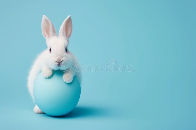White Bunny with Blue Egg. Minimalistic Design for Easter Poster ...