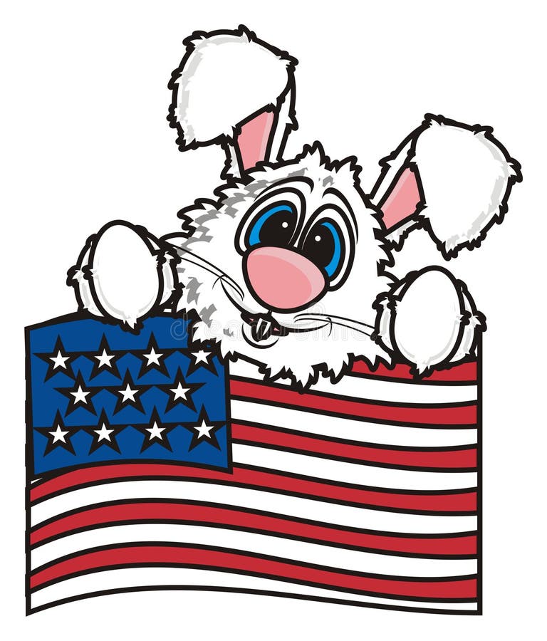 White Bunny Holding an American Flag Stock Illustration - Illustration ...