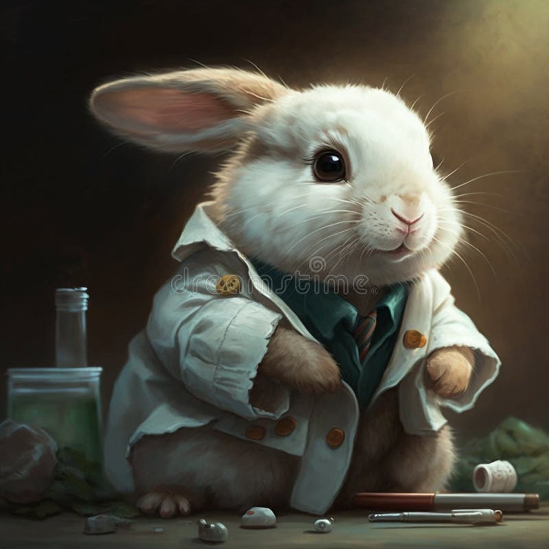 A White Bunny with Long Ears in a Doctor S Robe. Stock Image - Image of ...