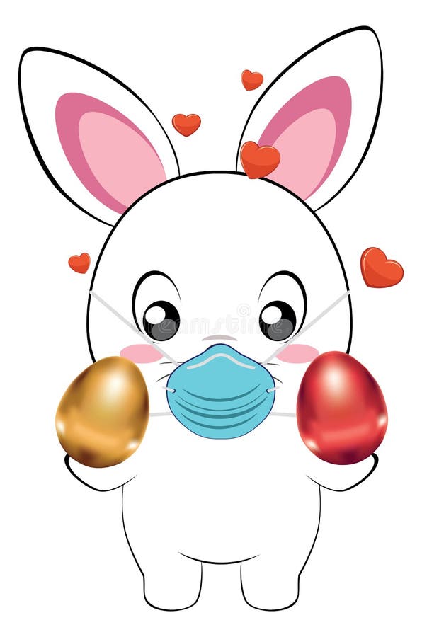White Bunny in Mask with Easter Eggs Stock Vector - Illustration of ...