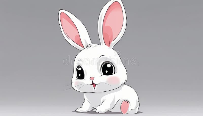 A White Bunny with Pink Ears and a Pink Tail Stock Illustration ...