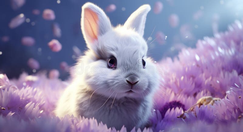 White Bunny Purple Wallpaper Stock Image - Image of fluffy, farm: 307028717