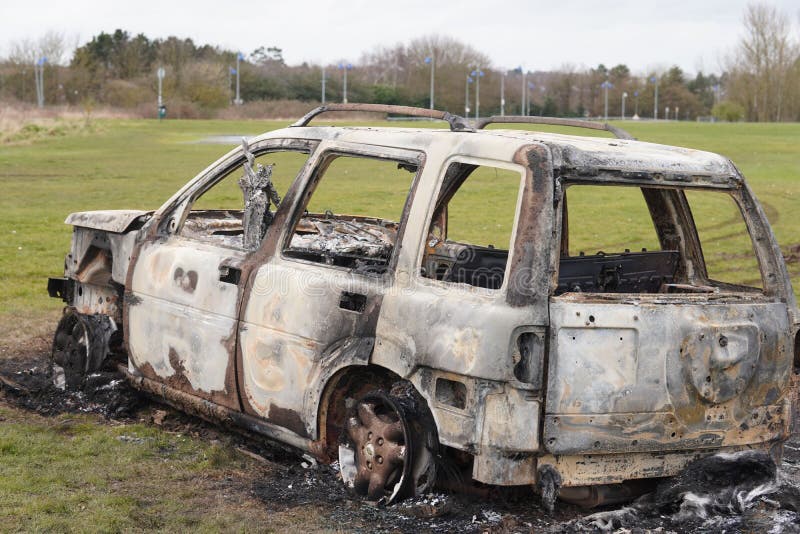 White Burnt Out Car in the Countryside Stock Image - Image of abandoned ...