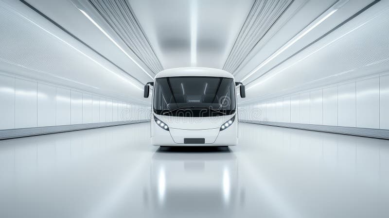 White Bus Journey through White Tunnel Captivating Visual of Modern ...