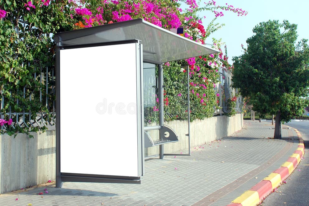 White Bus stop Sign stock image. Image of empty, design - 16654523