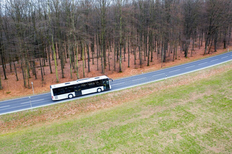 White Bus on a Street from Above Stock Image - Image of farm, path ...
