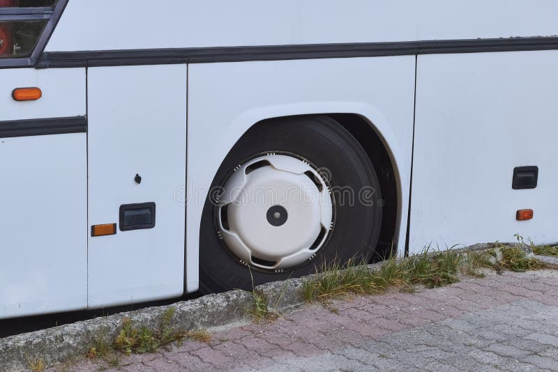 White bus wheel close up. stock photo. Image of industry - 225509948