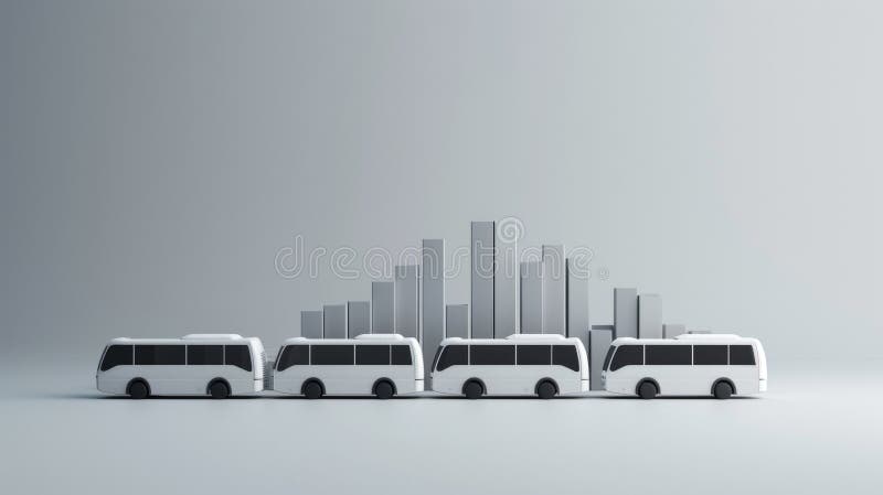 White Buses Aligned with Ascending Bar Chart in Monochrome Setting ...