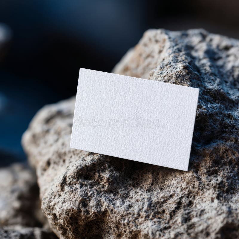 A White Business Card Sitting on Top of a Rock Stock Photo - Image of ...