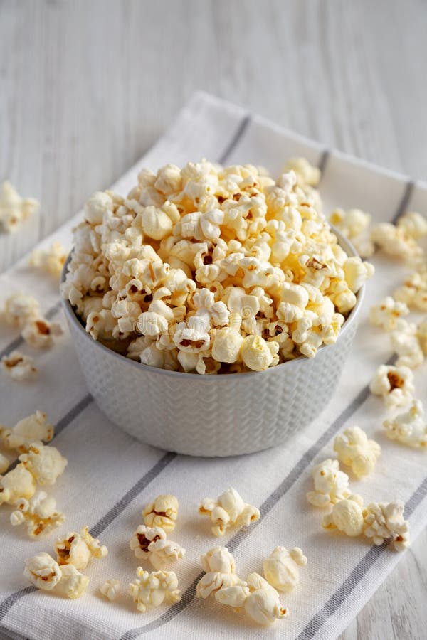 White Buttered Popcorn with Salt in a Bowl, Side View Stock Image ...