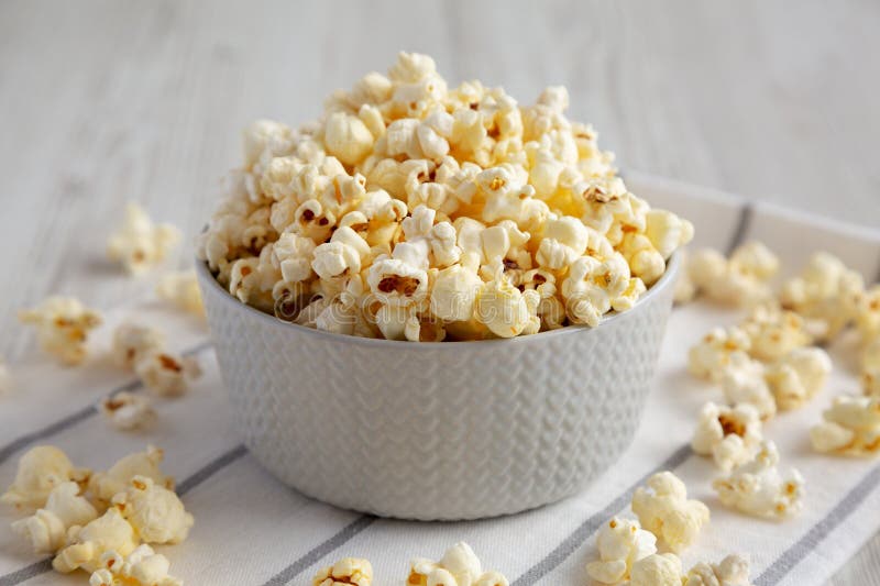 White Buttered Popcorn with Salt in a Bowl, Side View Stock Photo ...