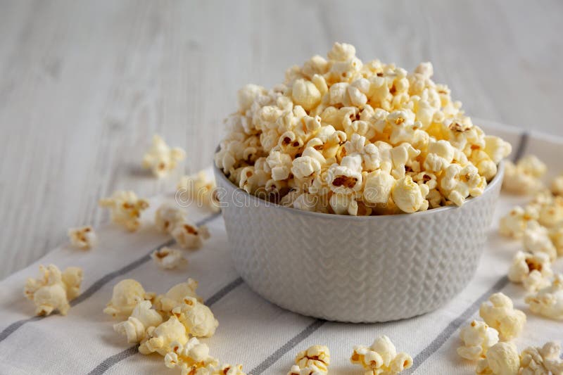 White Buttered Popcorn with Salt in a Bowl, Side View Stock Photo ...