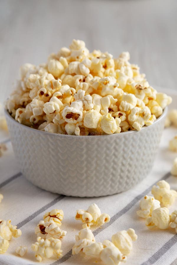 White Buttered Popcorn with Salt in a Bowl, Side View Stock Photo ...