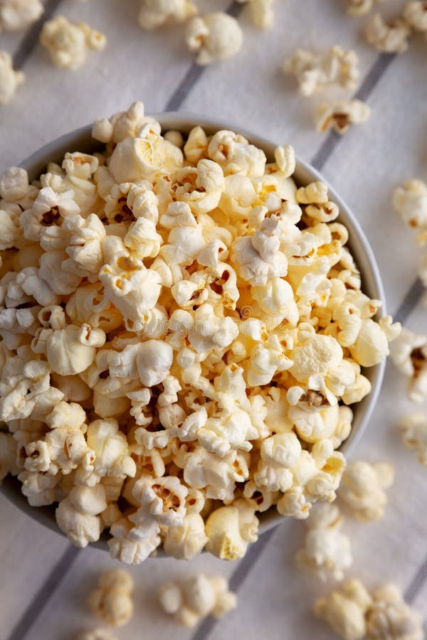 White Buttered Popcorn with Salt in a Bowl, Top View Stock Image ...