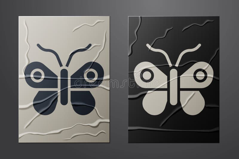 White Butterfly Icon Isolated on Crumpled Paper Background. Paper Art ...