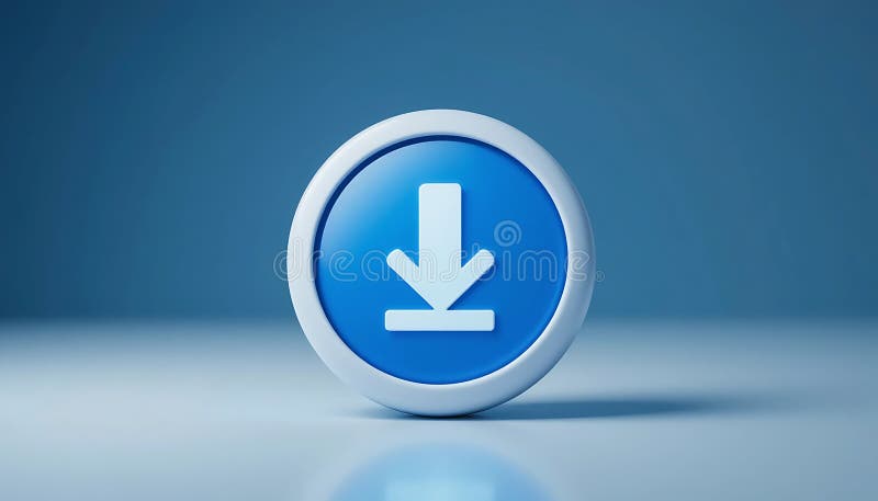 White Button with Blue Background and Down Arrow Icon on Surface Stock ...
