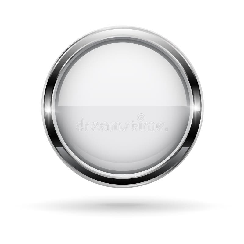 White Button with Chrome Frame. Round Glass Shiny 3d Icon Stock Vector ...
