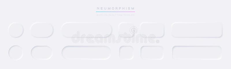 White Button Neumorphism Design Elements Vector Set. Realistic Modern ...