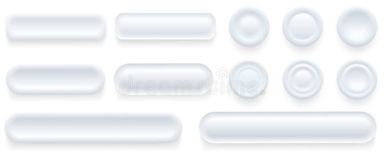 White Button Set for User Interface, Simple Circle 3D Modern Design for Mobile, Web, Social ...