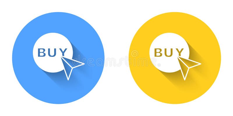 White Buy Button Icon Isolated with Long Shadow Background. Circle ...
