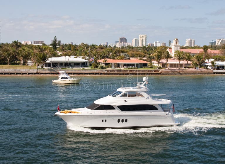 White Cabin Cruiser in a Canal Stock Image - Image of holiday, boat ...