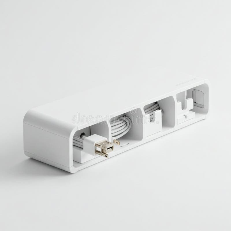 A White Cable Management Box Made of Plastic with a Smooth, Rectangular ...