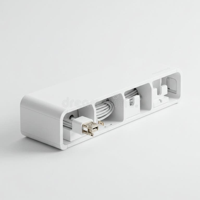 A White Cable Management Box Made of Plastic with a Smooth, Rectangular ...