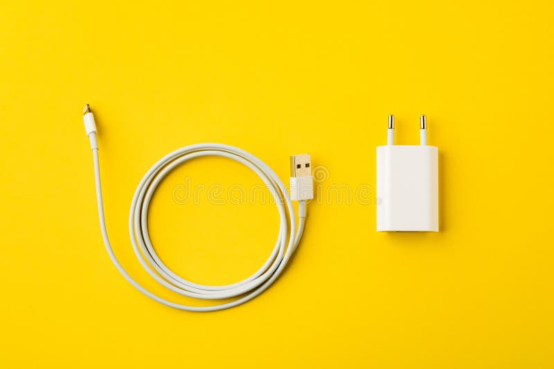 White Cable for Phone Yellow Background Stock Image - Image of charge ...