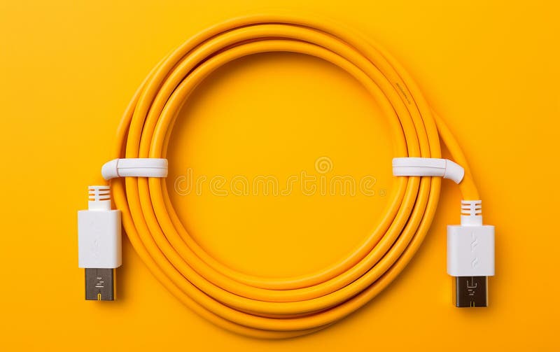 White Cable on Yellow Background with Type-C Connector -Generative Ai ...