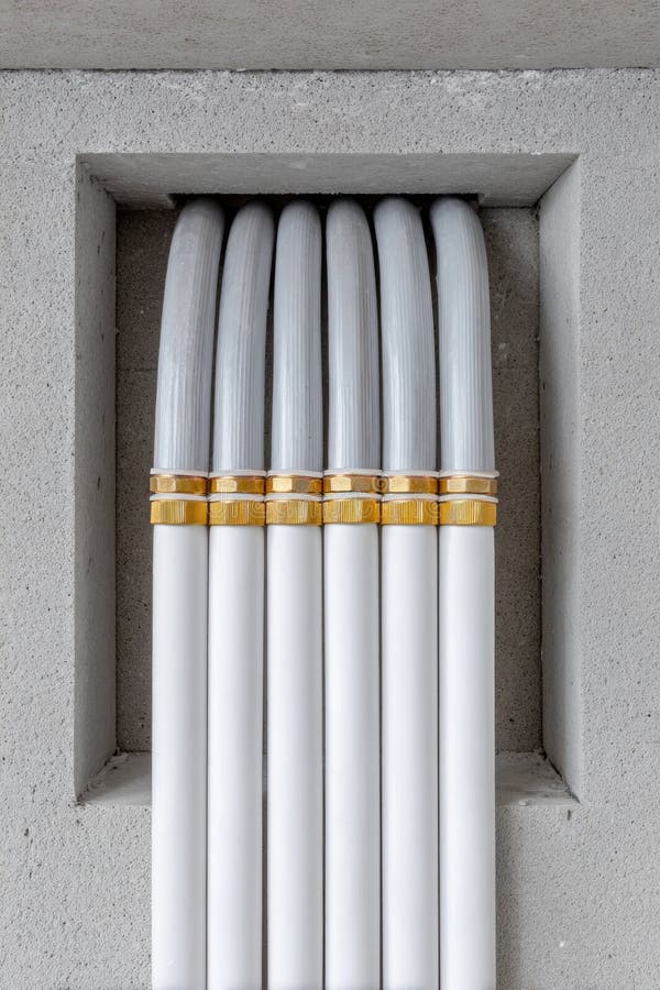 White Cables Neatly Arranged in Concrete Wall Stock Image - Image of ...