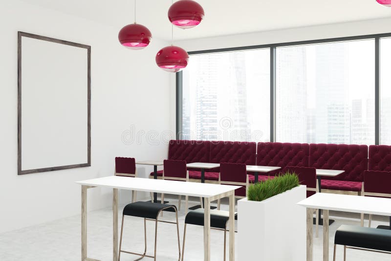 White Cafe Interior with Red Sofas Stock Illustration - Illustration of ...