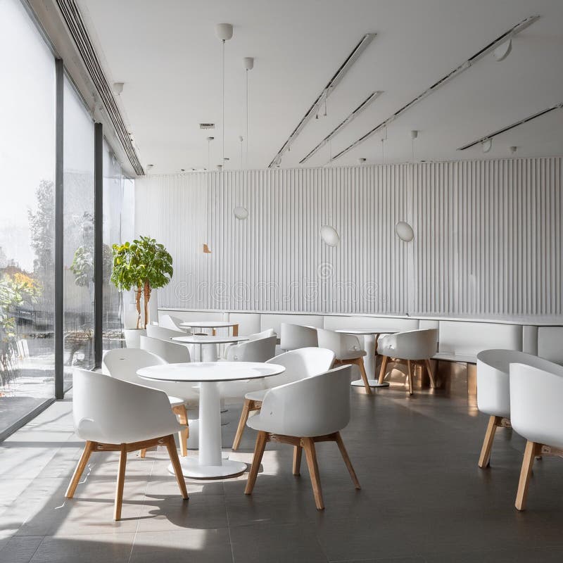 White Cafe Interior, Side View Stock Illustration - Illustration of ...
