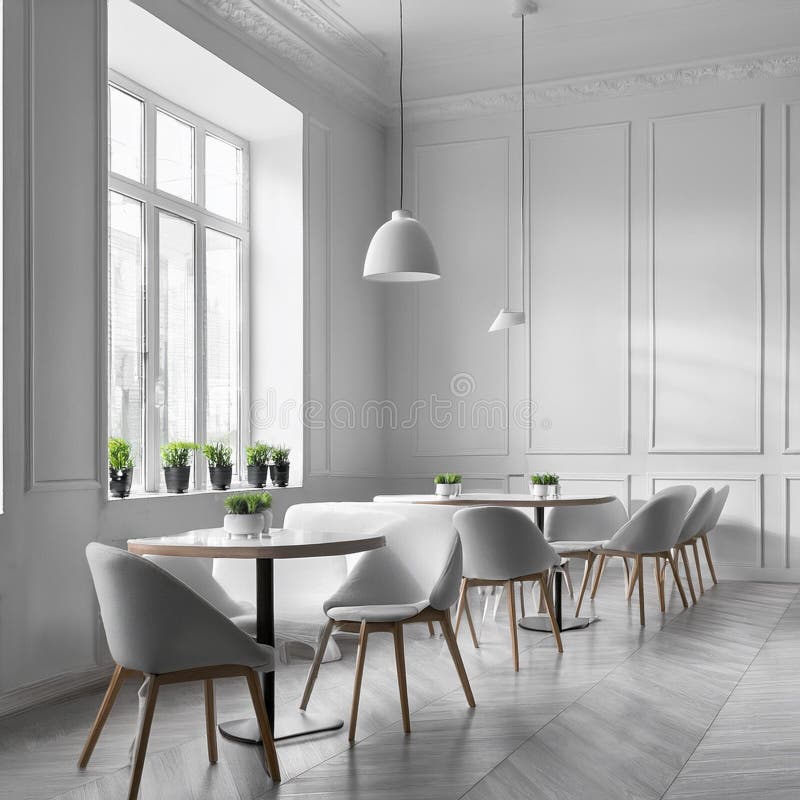 White Cafe Interior, Side View Stock Illustration - Illustration of ...