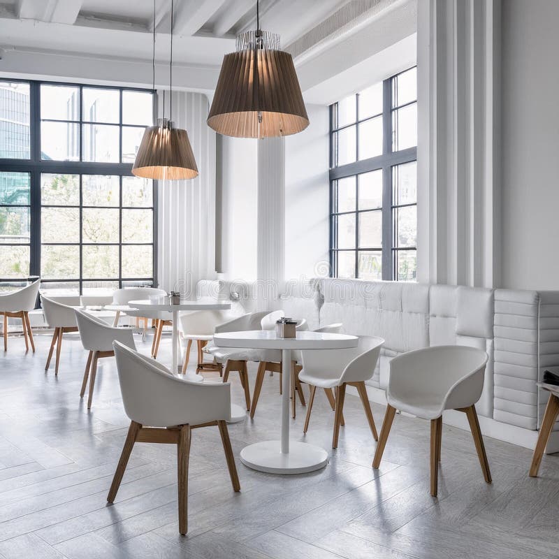 White Cafe Interior, Side View Stock Illustration - Illustration of ...