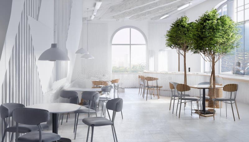 White Cafe Interior, Side View Stock Illustration - Illustration of ...