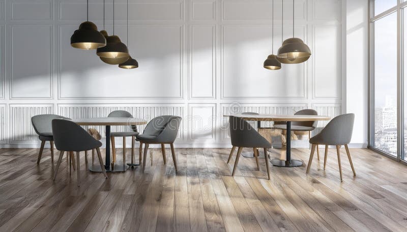 White Cafe Interior, Side View Stock Illustration - Illustration of ...