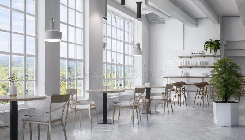 White Cafe Interior, Side View Stock Illustration - Illustration of ...