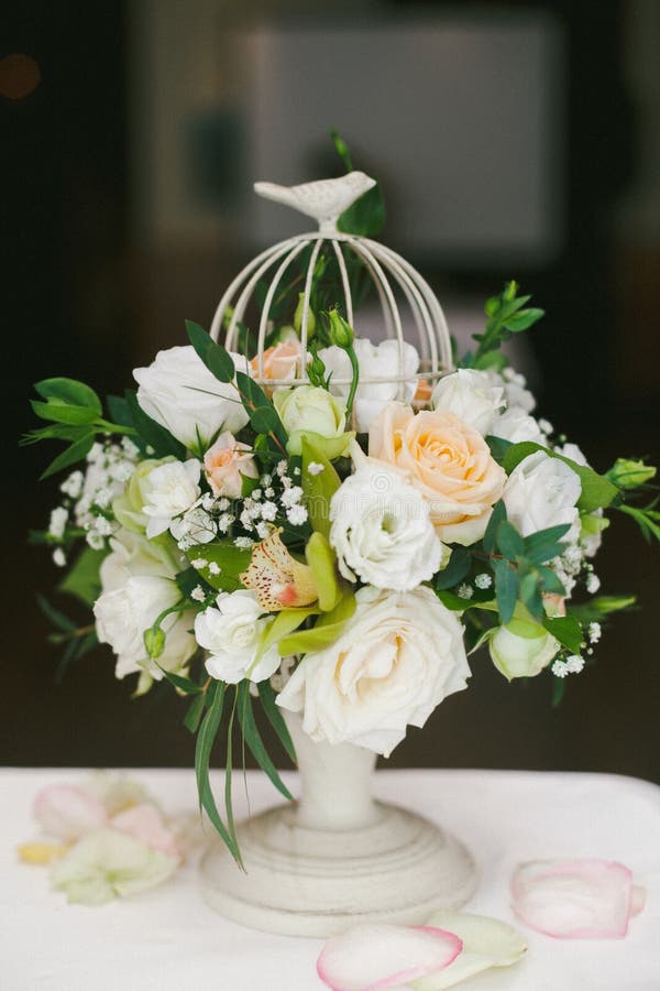 White Cage with White Roses. Stock Photo - Image of bunch, composition ...