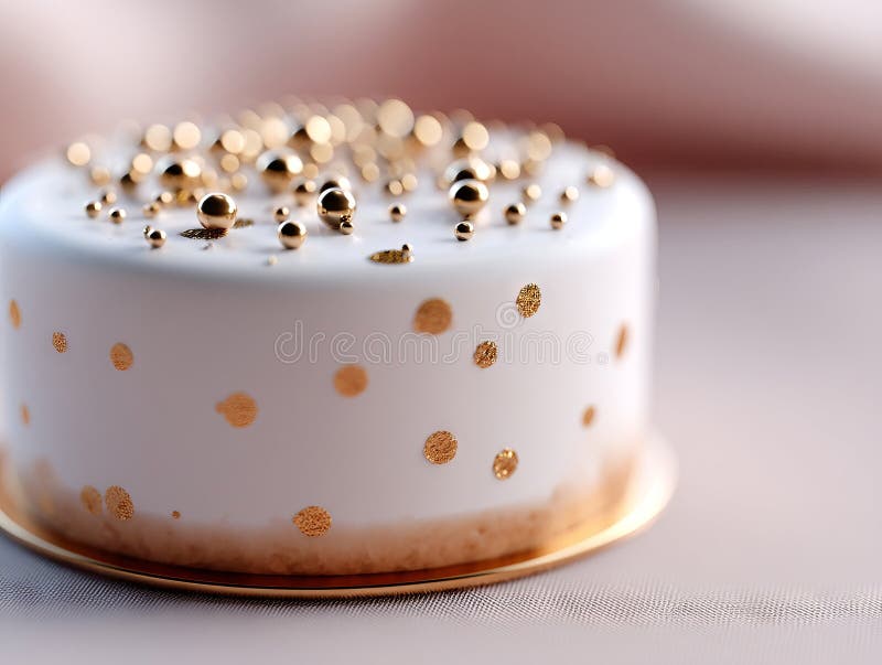 A White Cake with Gold Dots on Top of it Stock Image - Image of dots ...